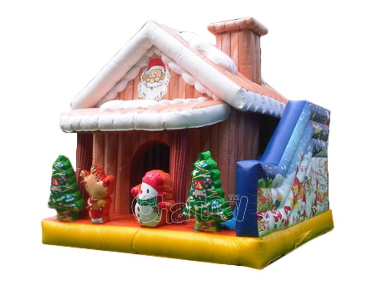 Santa's House Bounce House With Slide - Channal Inflatables