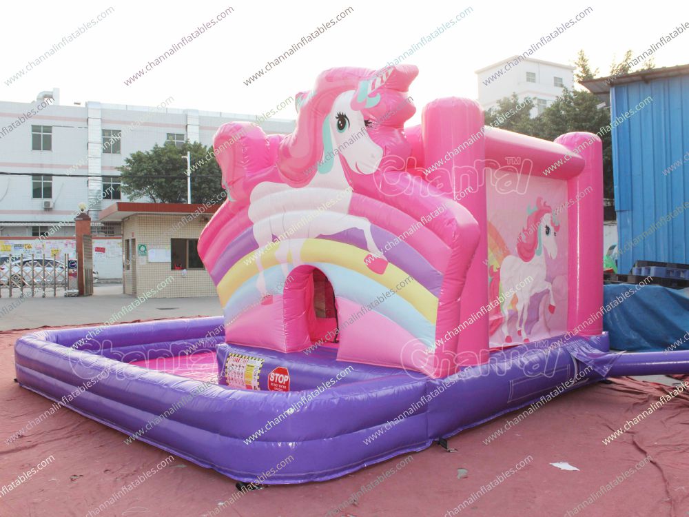 Pink Unicorn Water Slide Pool - Channal Inflatables