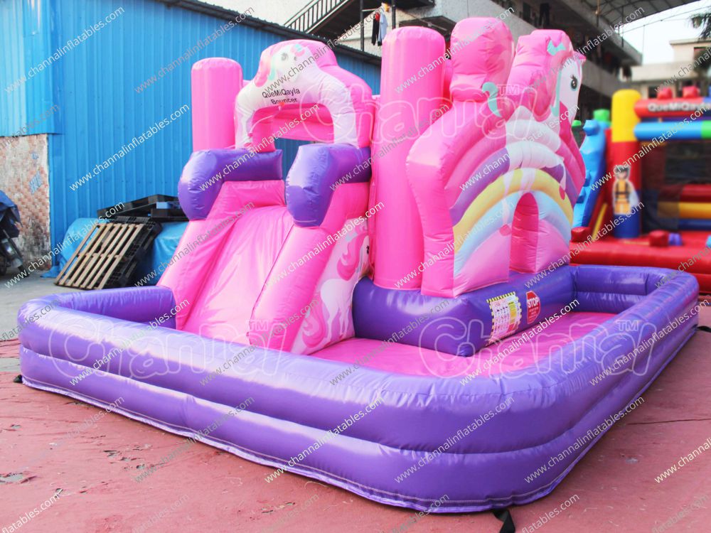 Pink Unicorn Water Slide Pool - Channal Inflatables