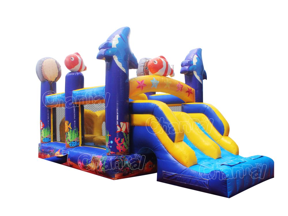 Ocean Combo Course w/ Water Slide - Channal Inflatables