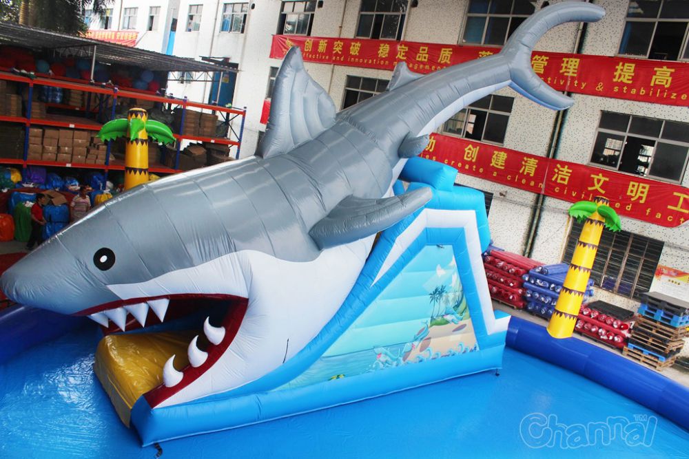 Large Inflatable Shark Slide Pool - Channal Inflatables
