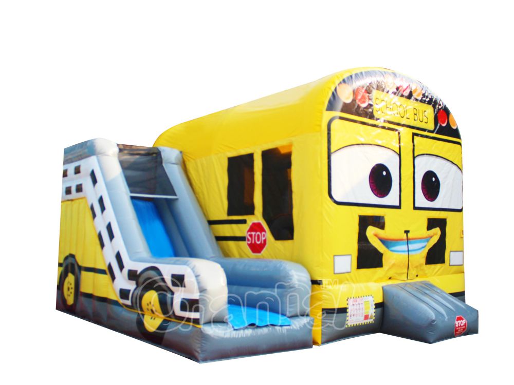 School Bus Bounce House With Slide - Channal Inflatables