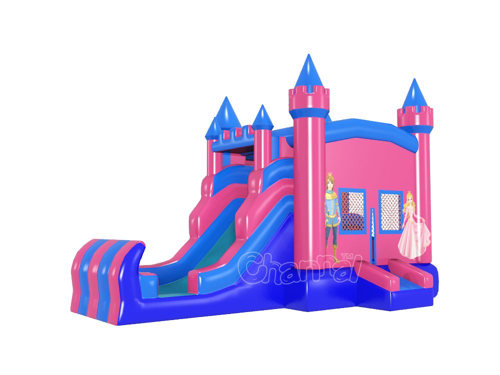 Pink Blue Prince Princess Bounce House Combo - Channal Inflatables