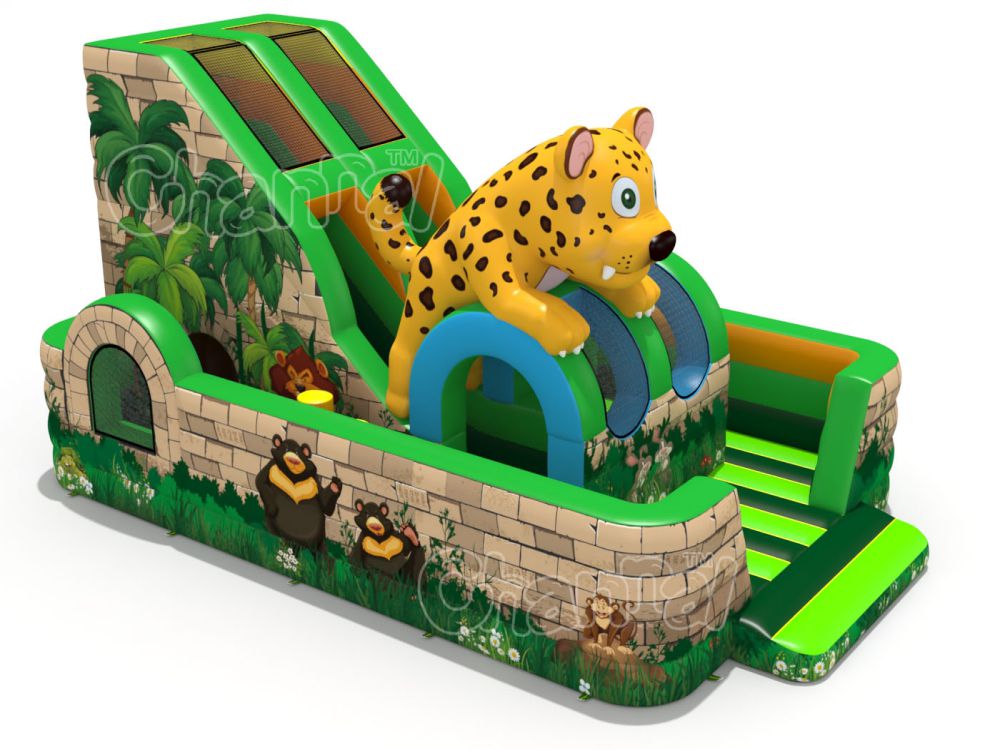 Leopard Obstacle Course With Slide - Channal Inflatables