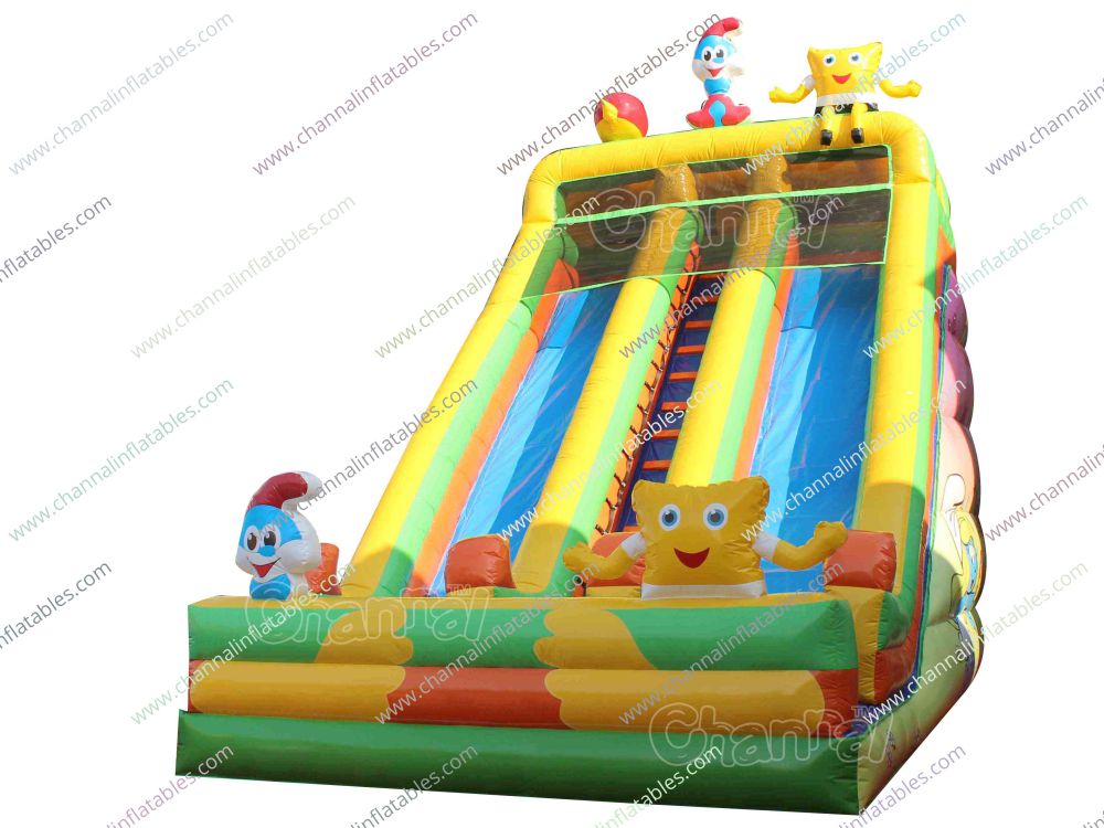 Yellow Smurfs Theme Inflatable Slide - Channal Inflatables