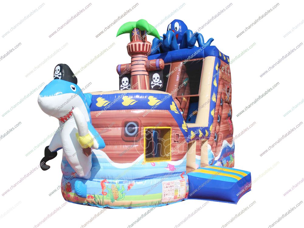 Ocean Animals Pirate Ship Inflatable Slide - Channal Inflatables