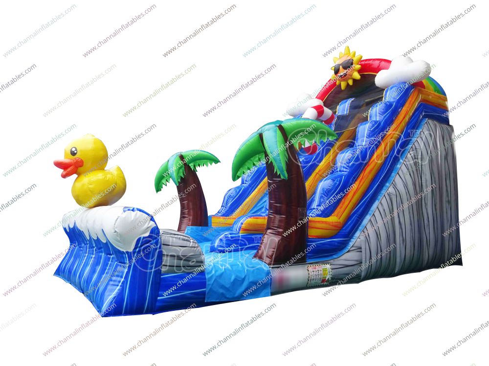 Tropical Water Slide w/ Yellow Duck - Channal Inflatables