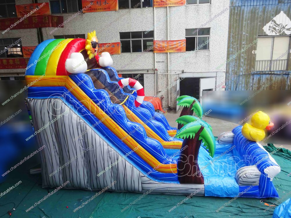 Tropical Water Slide w/ Yellow Duck - Channal Inflatables