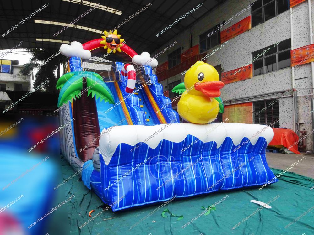 Tropical Water Slide w/ Yellow Duck - Channal Inflatables