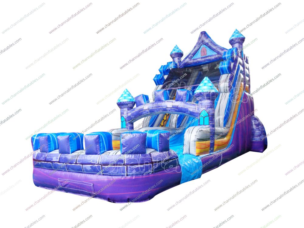 Purple Blue Castle Water Slide - Channal Inflatables