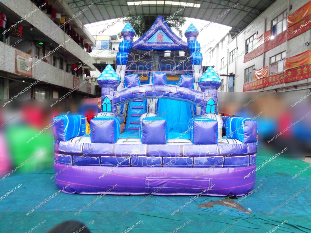 Purple Blue Castle Water Slide - Channal Inflatables