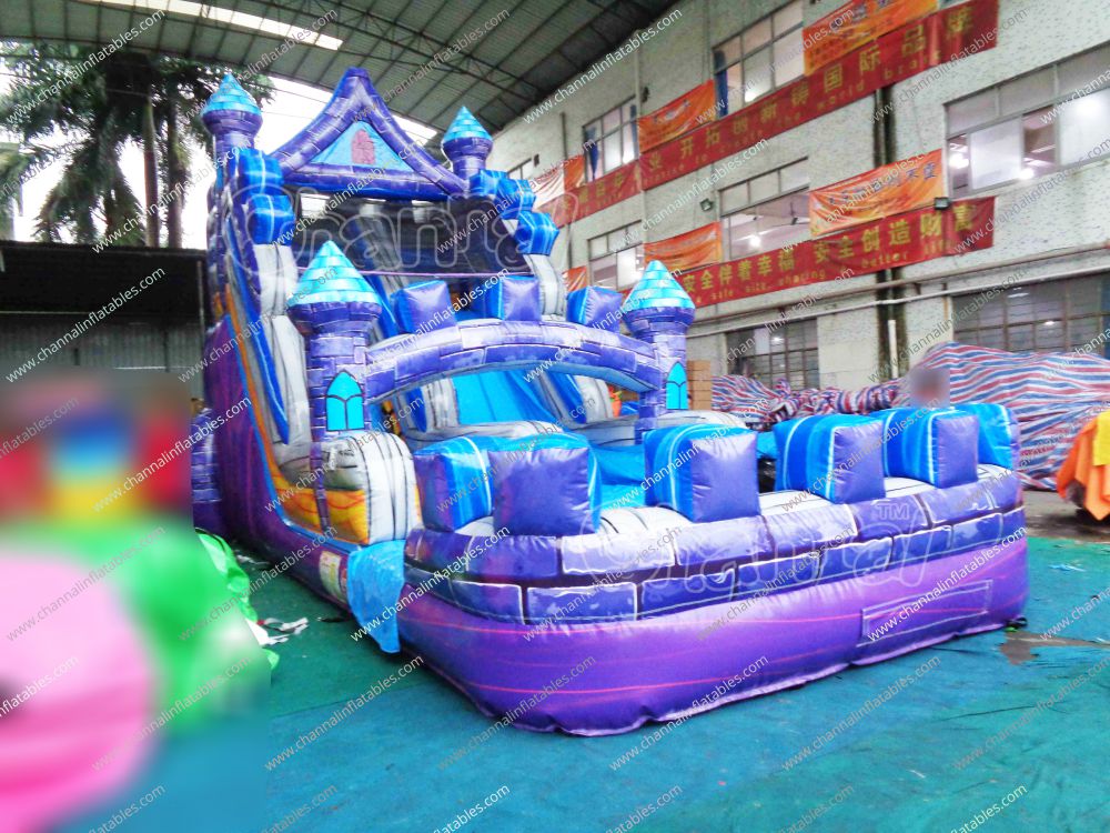 Purple Blue Castle Water Slide - Channal Inflatables